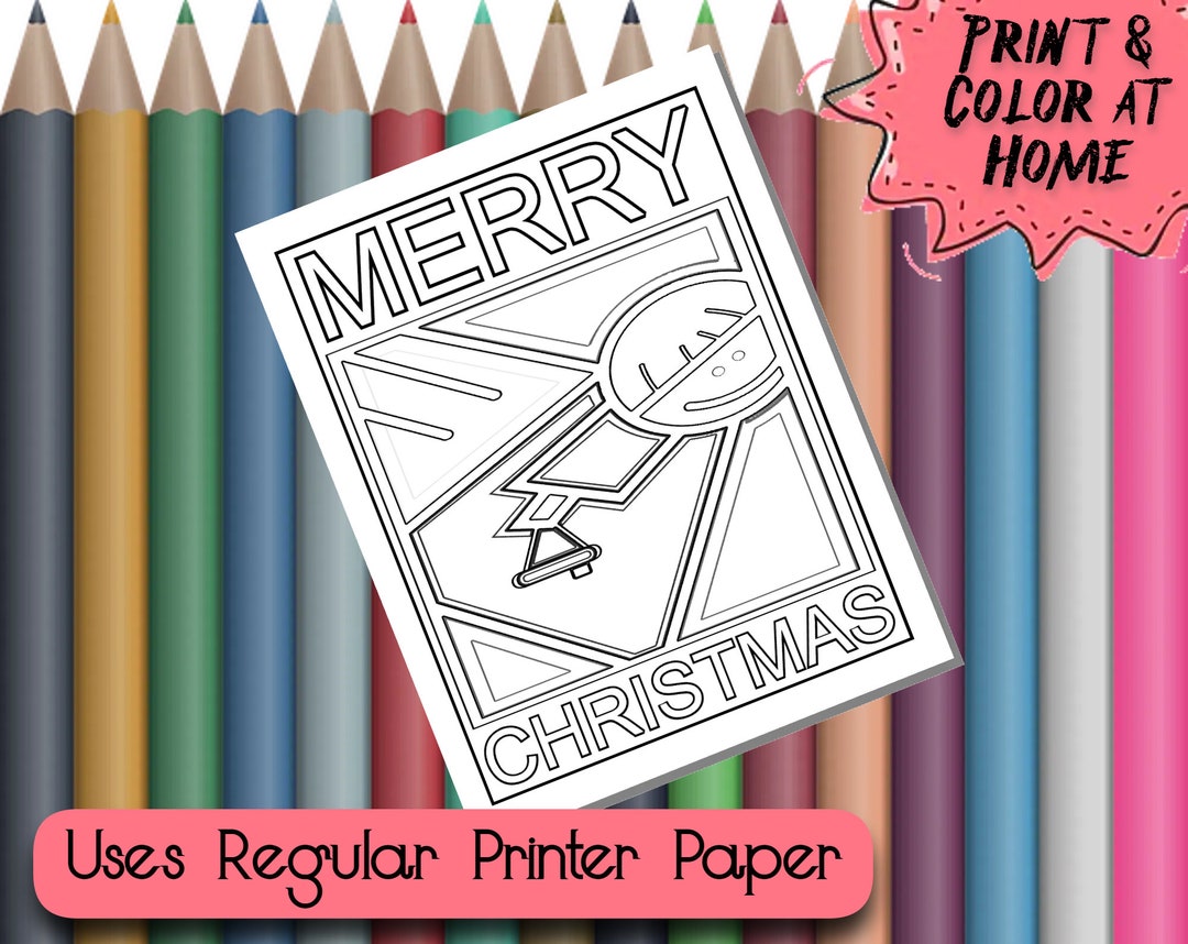 PRINTABLE Merry Christmas Coloring Card Angel Card, Colorable Holiday ...