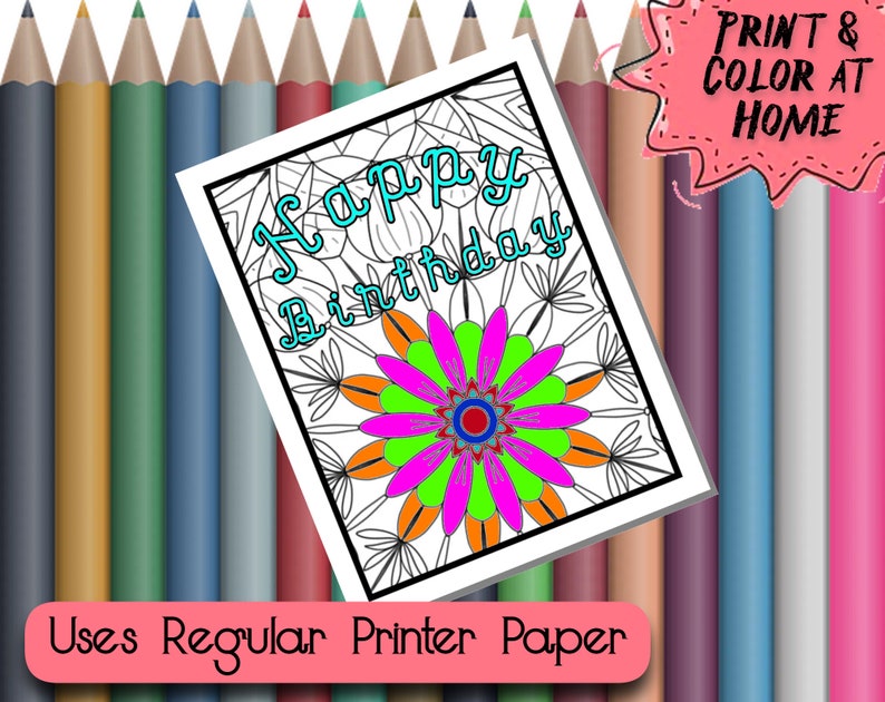 PRINTABLE Happy Birthday Coloring Card — Mandala Birthday Card ...