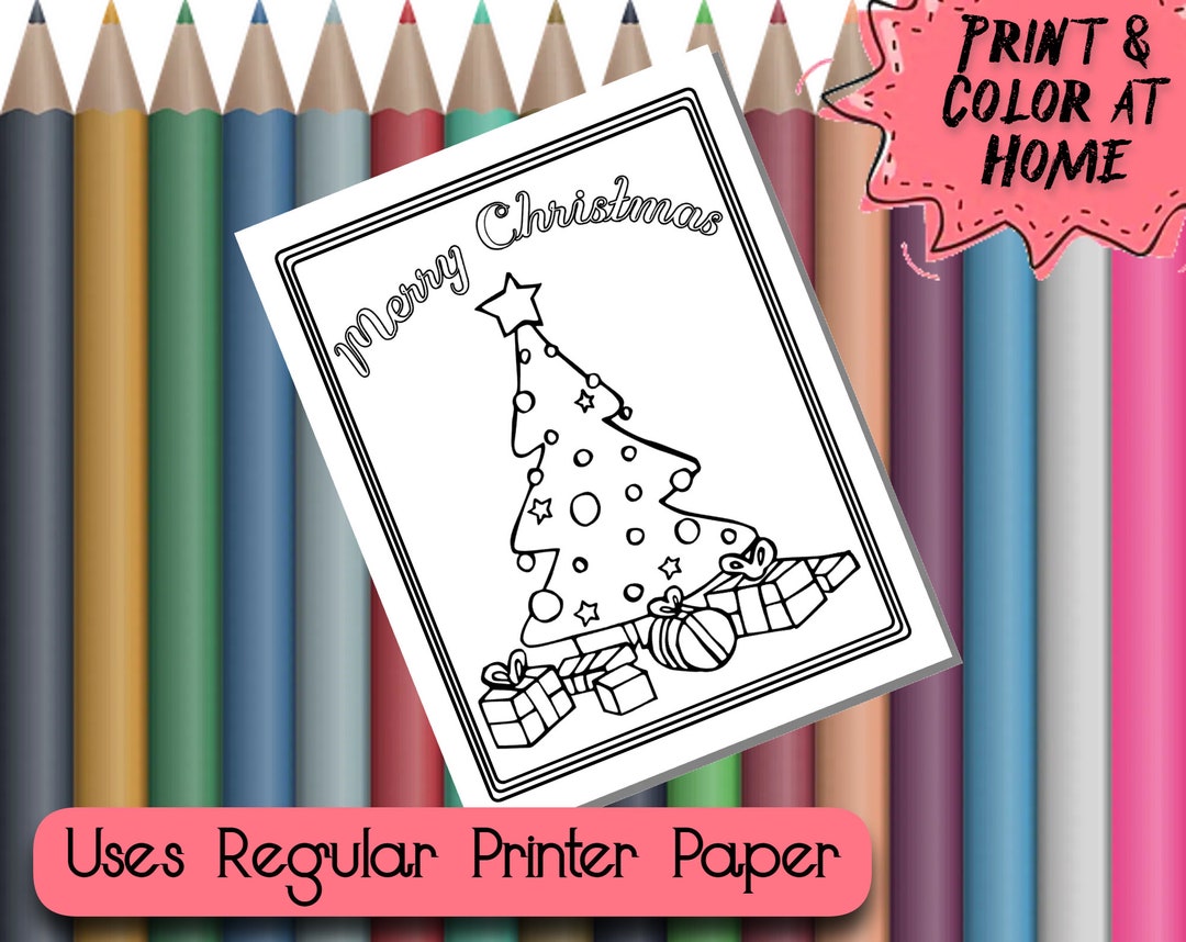 PRINTABLE Merry Christmas Coloring Card Xmas Tree Card, Holiday Card ...