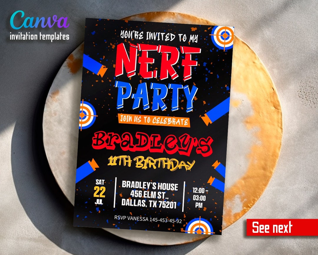 Boy Birthday Invitation, Printable Editable Birthday Invite, Dart Gun ...
