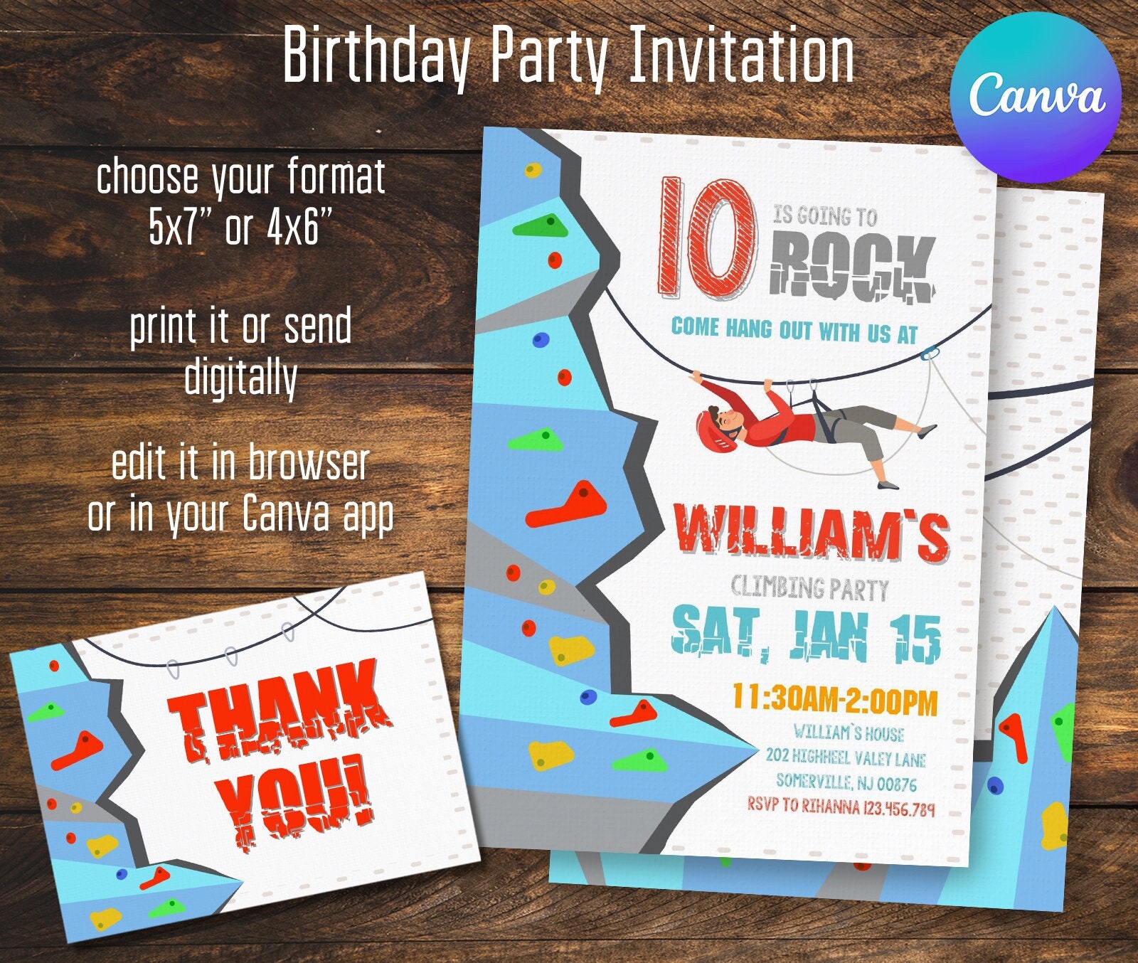 Rock Climbing Invitation, Climber Editable Birthday Invite, Climbing ...