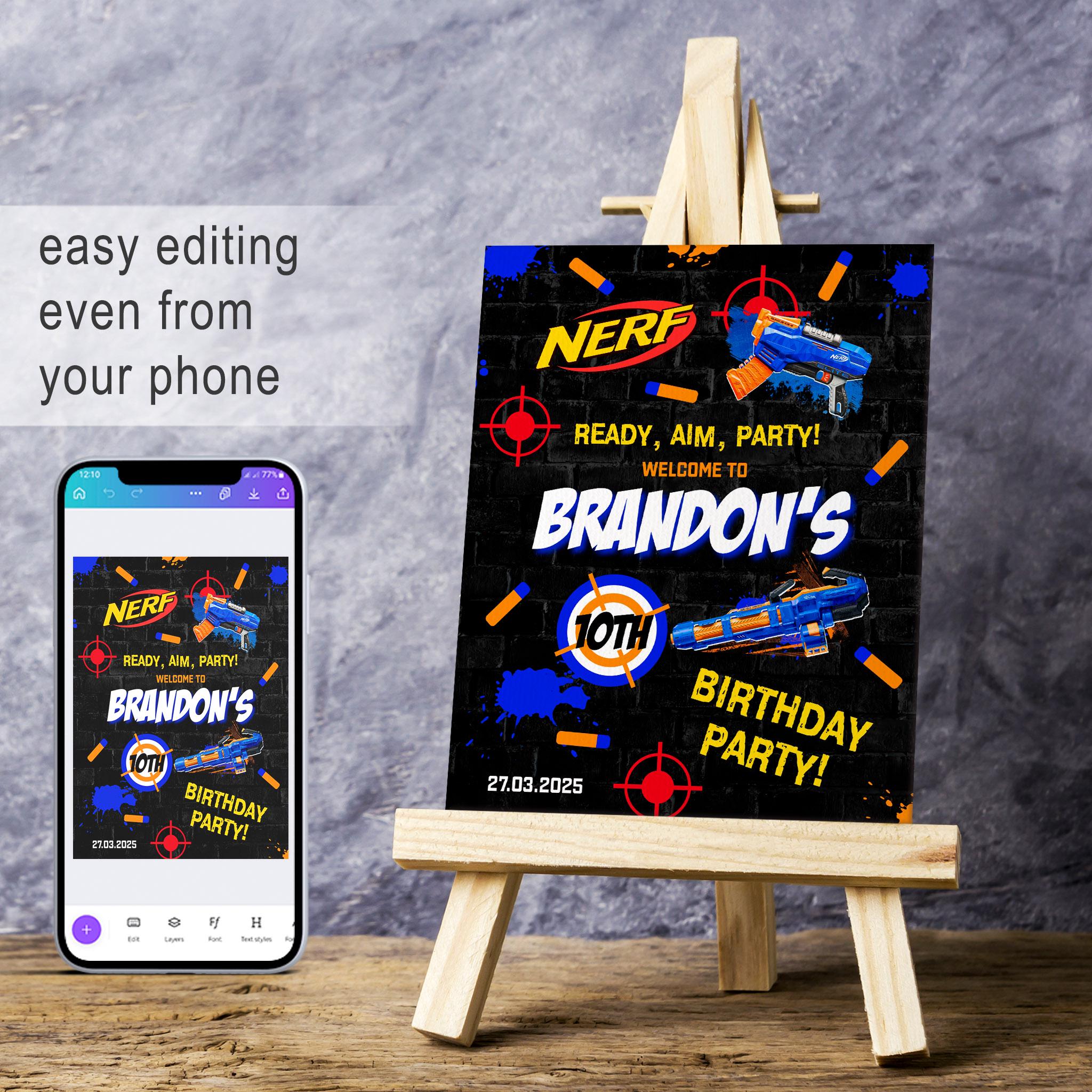 Nerf Welcome Sign Template, Printable Birthday Party Dart Wars Welcome ...