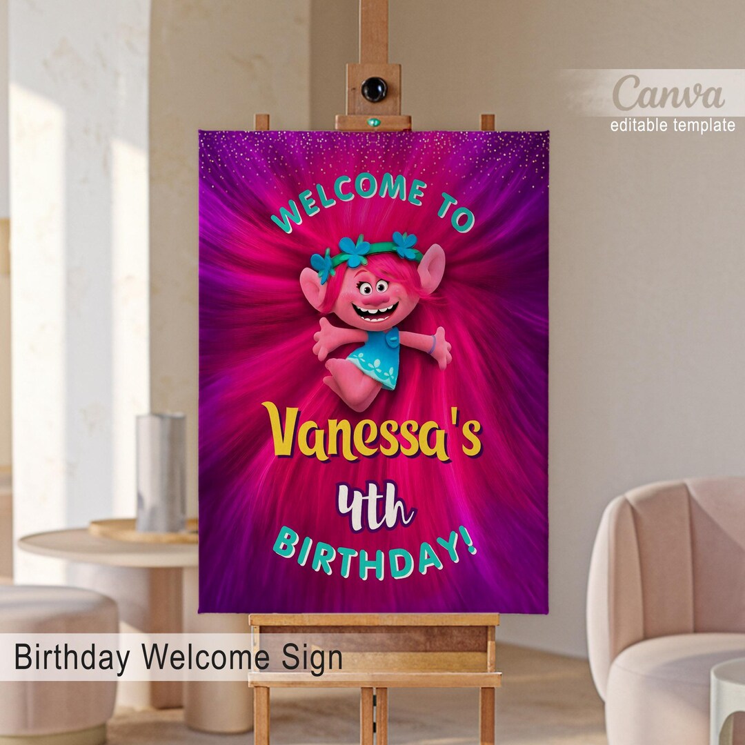 Trolls Printable Welcome Sign Template, Poppy Birthday Party Welcome in ...