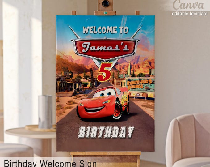Printable Cars Welcome Sign Template, Birthday Party Lightning Mcqueen ...