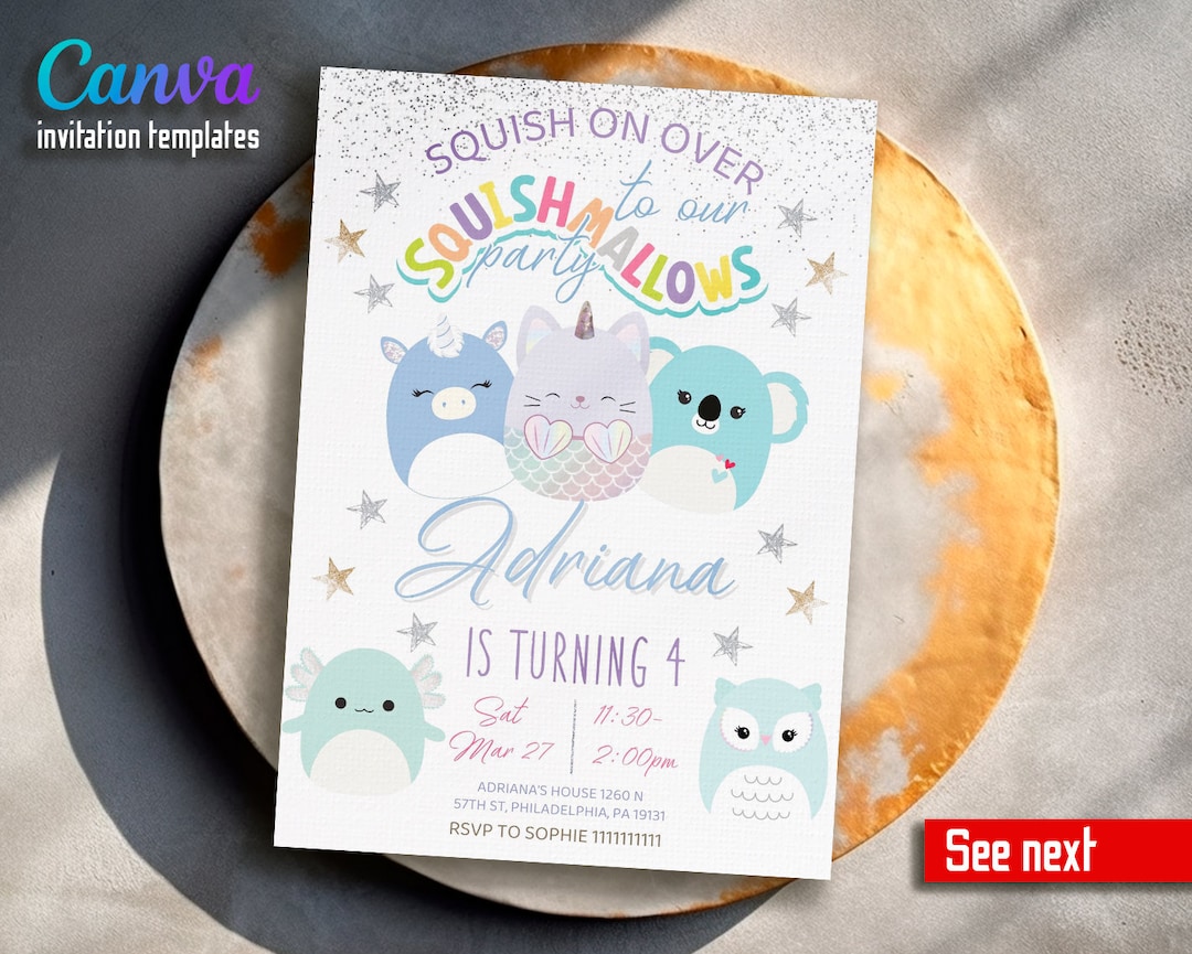 Squish Printable Birthday Invitation, Girl Birthday Invite, Squish ...