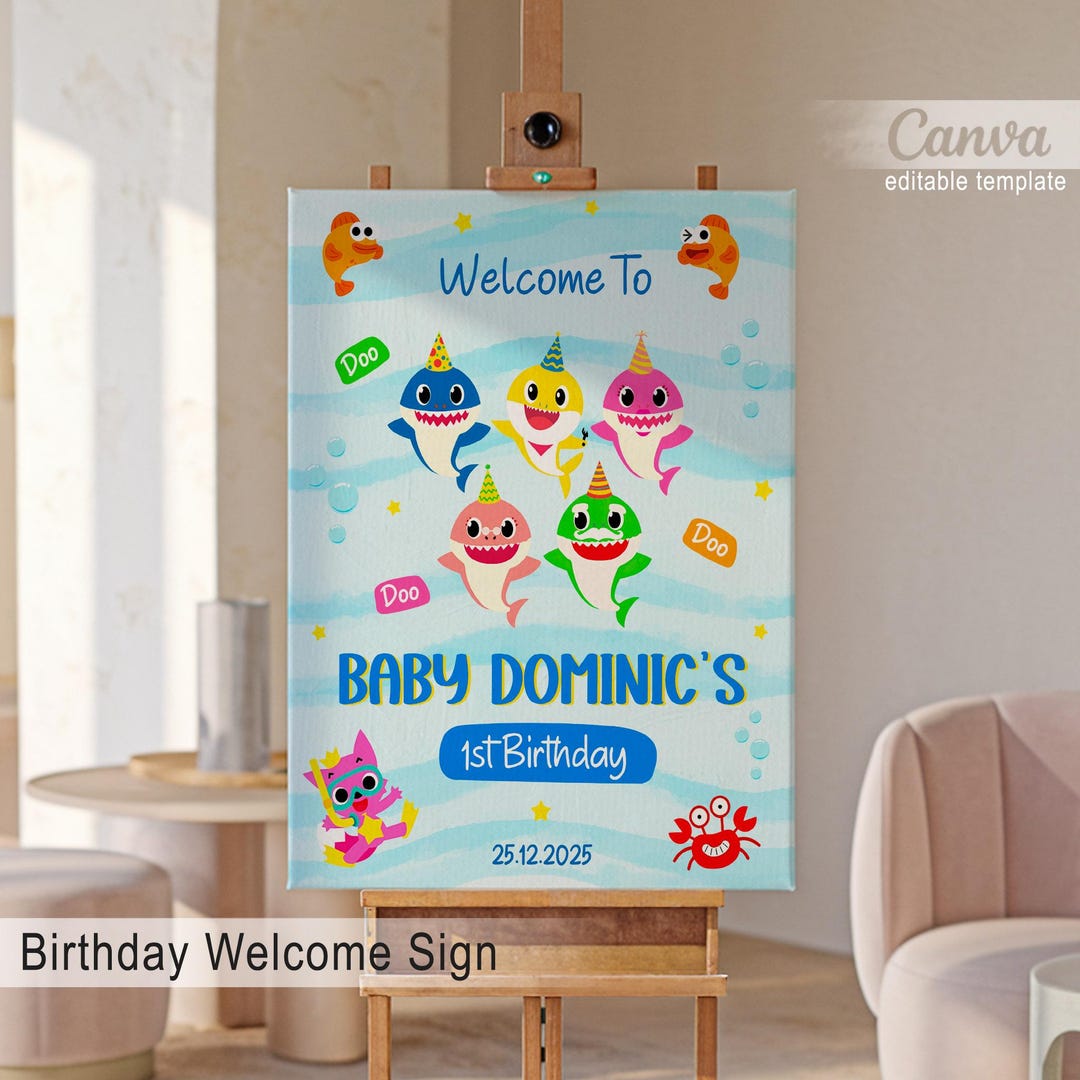 Editable Printable Baby Shark Birthday Welcome Sign, Boy Girl Birthday ...