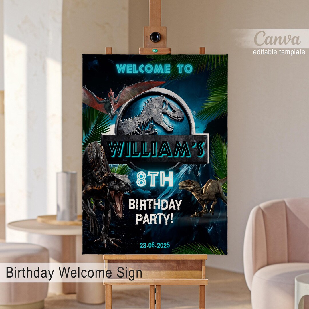Dinosaur Welcome Sign Template, Printable Birthday Party Jurassic ...