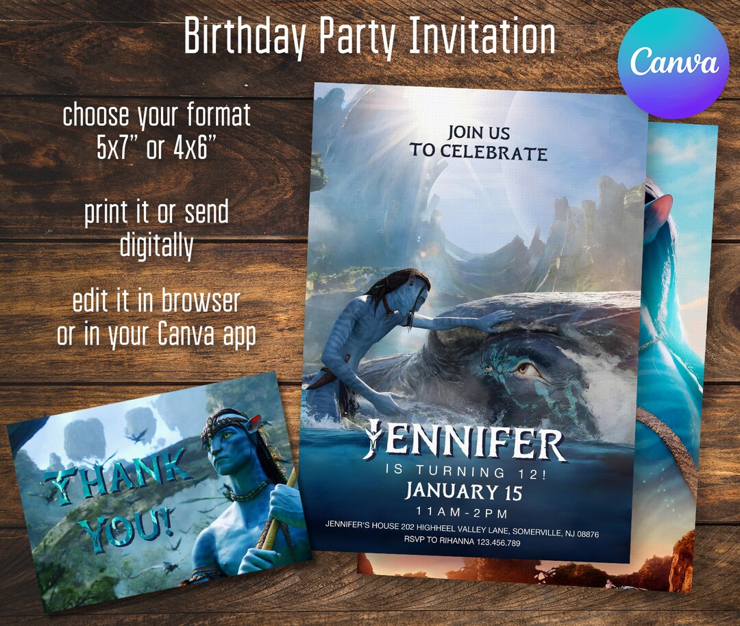 Printable Avatar 2 Invitation, Pandora Editable Birthday Invite, Avatar ...