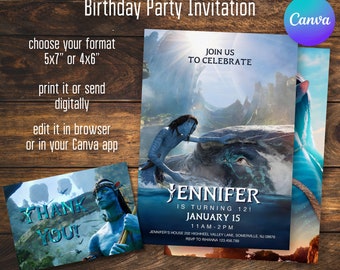 Printable Avatar 2 Invitation Pandora Editable Birthday - Etsy