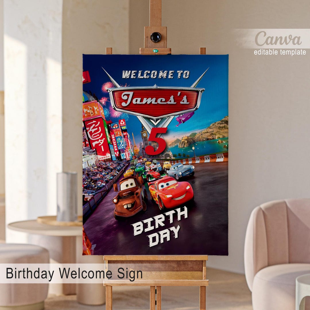 Printable Cars Welcome Sign Template, Birthday Party Lightning Mcqueen ...