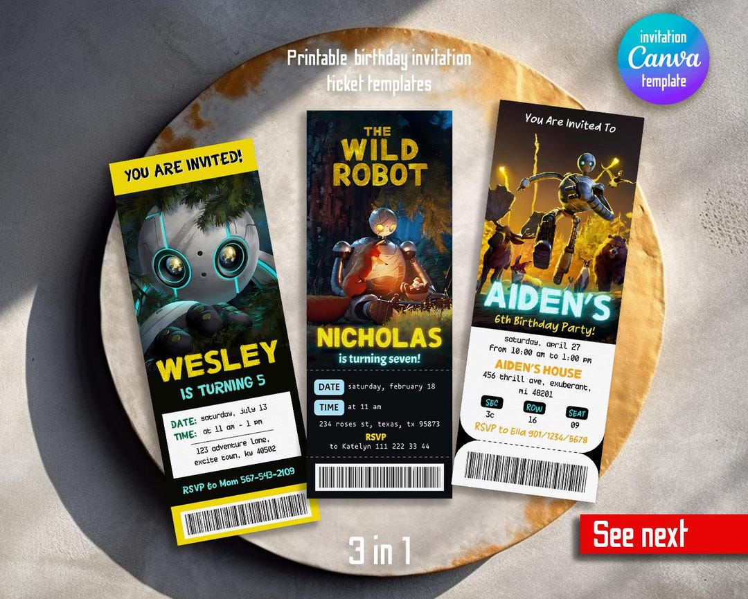 Wild Robot Roz Birthday Invitation, Editable Printable Ticket ...