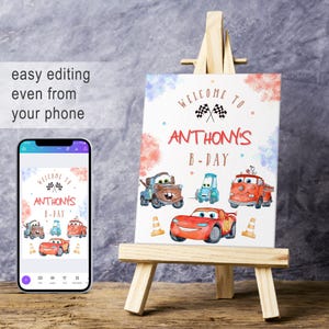 Printable Cars Welcome Sign Template, Birthday Party Lightning Mcqueen ...