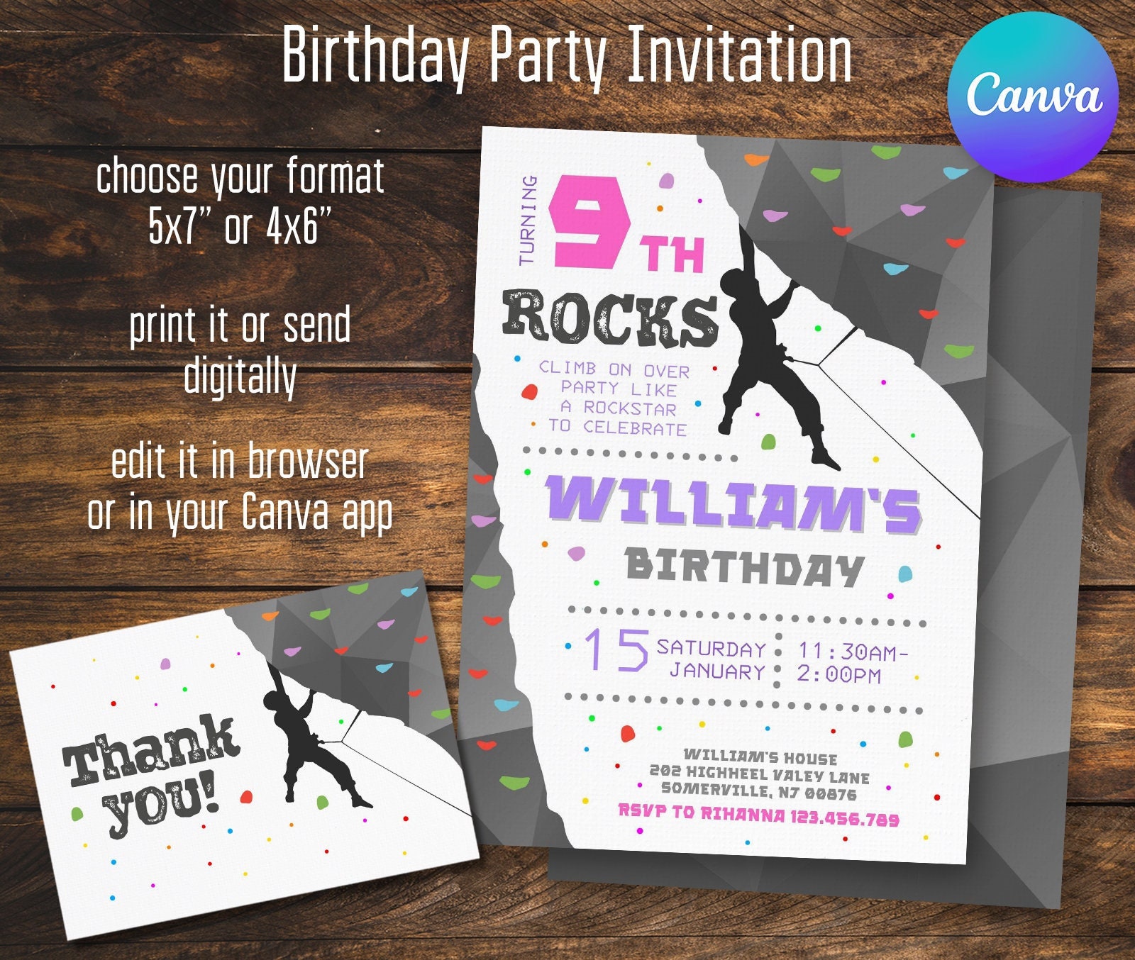Rock Climbing Invitation, Climber Editable Birthday Invite, Climbing ...