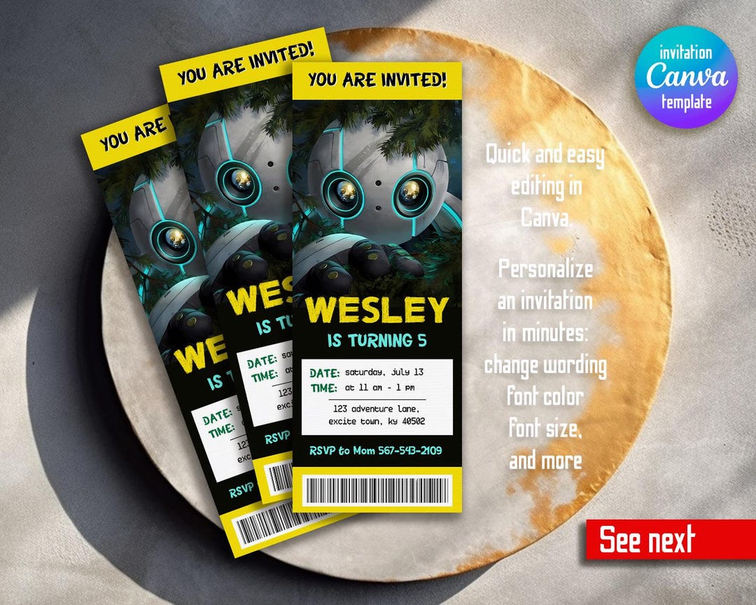 Wild Robot Roz Birthday Invitation, Editable Printable Ticket ...