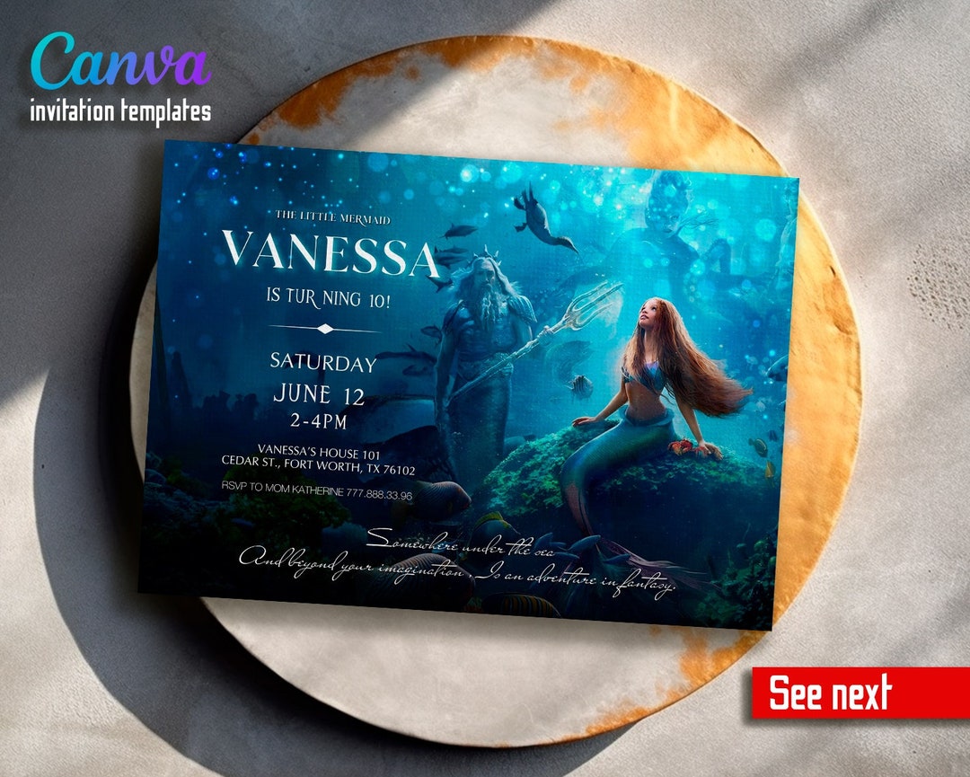 Editable Invitation, Mermaid Birthday Invitation, the Little Mermaid ...
