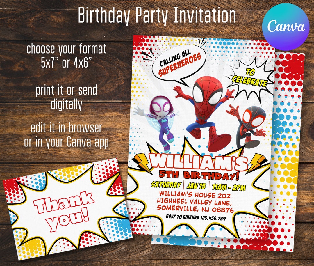 Printable Birthday Invitation Spidey Inivtation, Spidey and His Amazing ...
