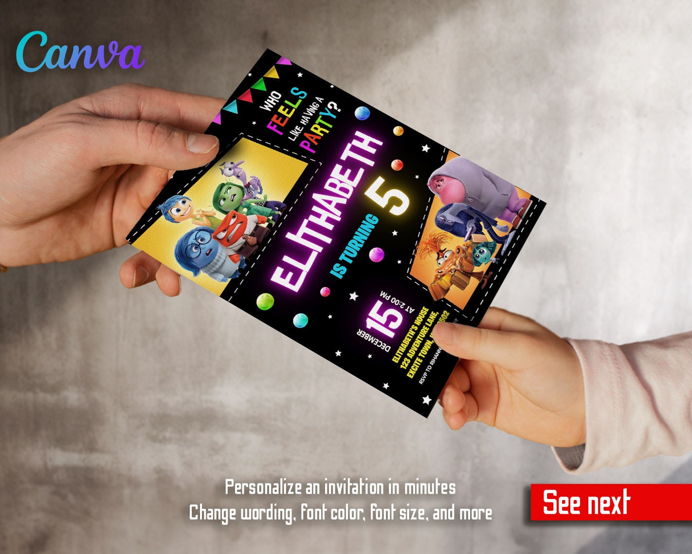 Inside Out 2 Birthday Invitation, Insideout Printable Invitation, Movie ...