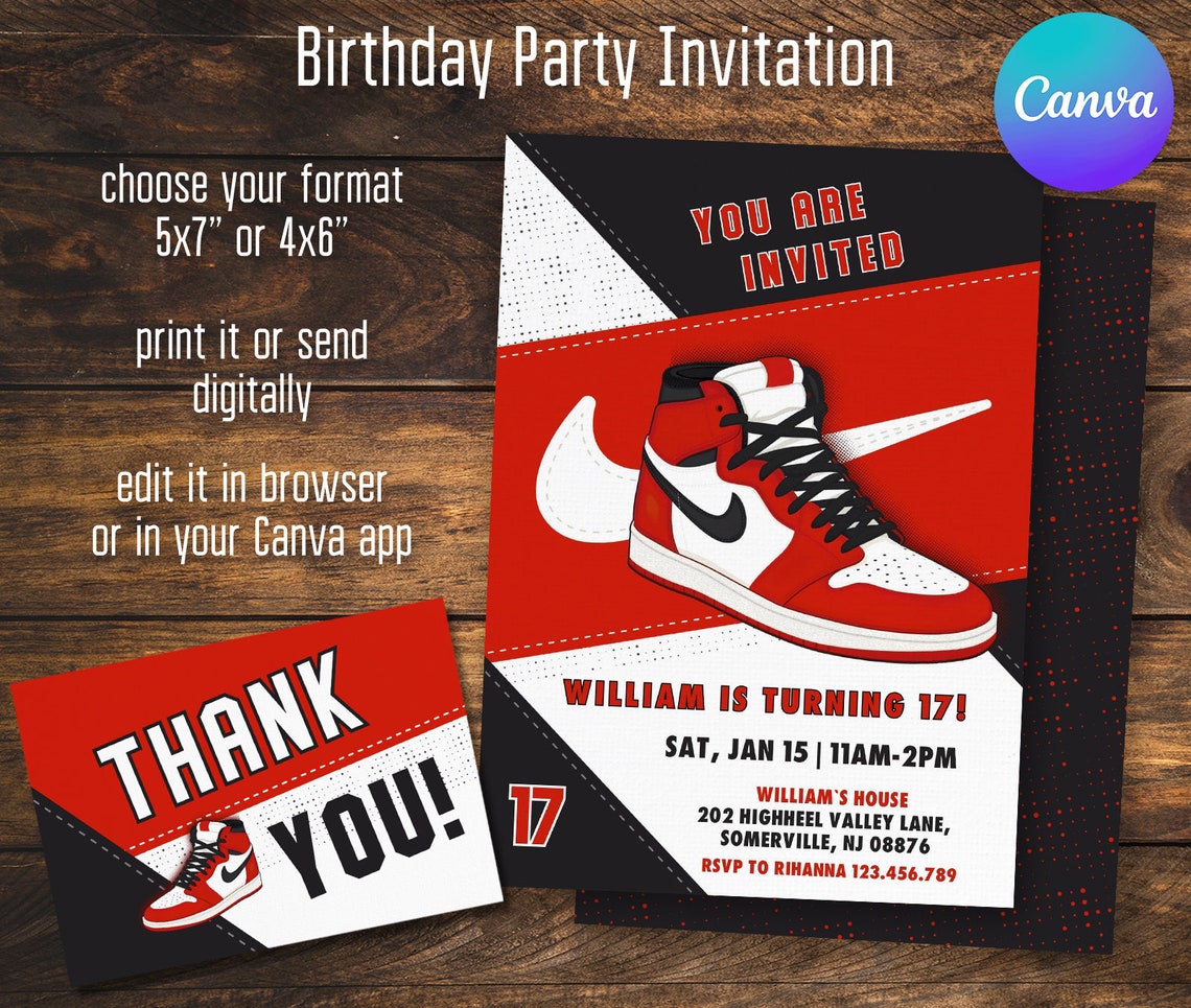 Printable Birthday Invitation, Sneaker Birthday Invite, Editable Pink ...