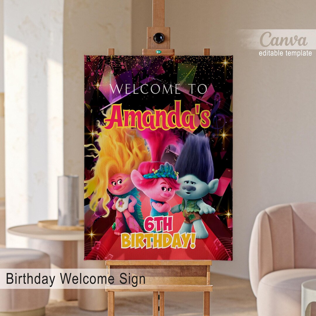 Trolls Printable Welcome Sign Template, Poppy Birthday Party Welcome in ...