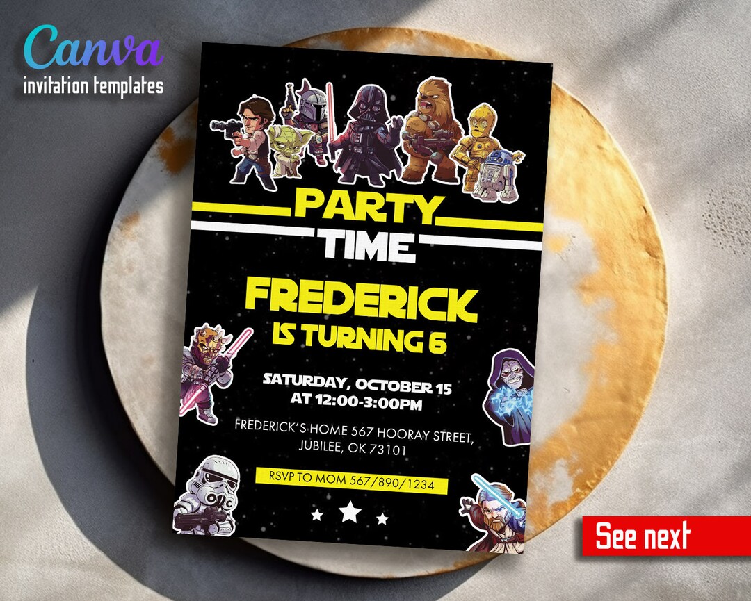 Printable Birthday Invitation, Star Invite, Wars Invitation, Darth ...