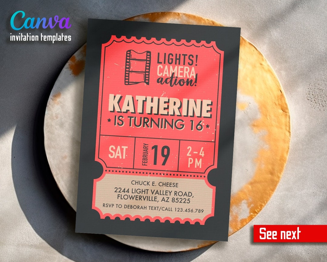 Printable Editable Invitation Template, Hollywood Birthday Party ...