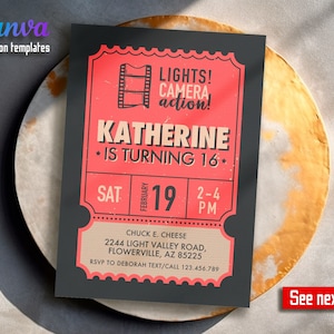 Printable Editable Invitation Template, Hollywood Birthday Party ...