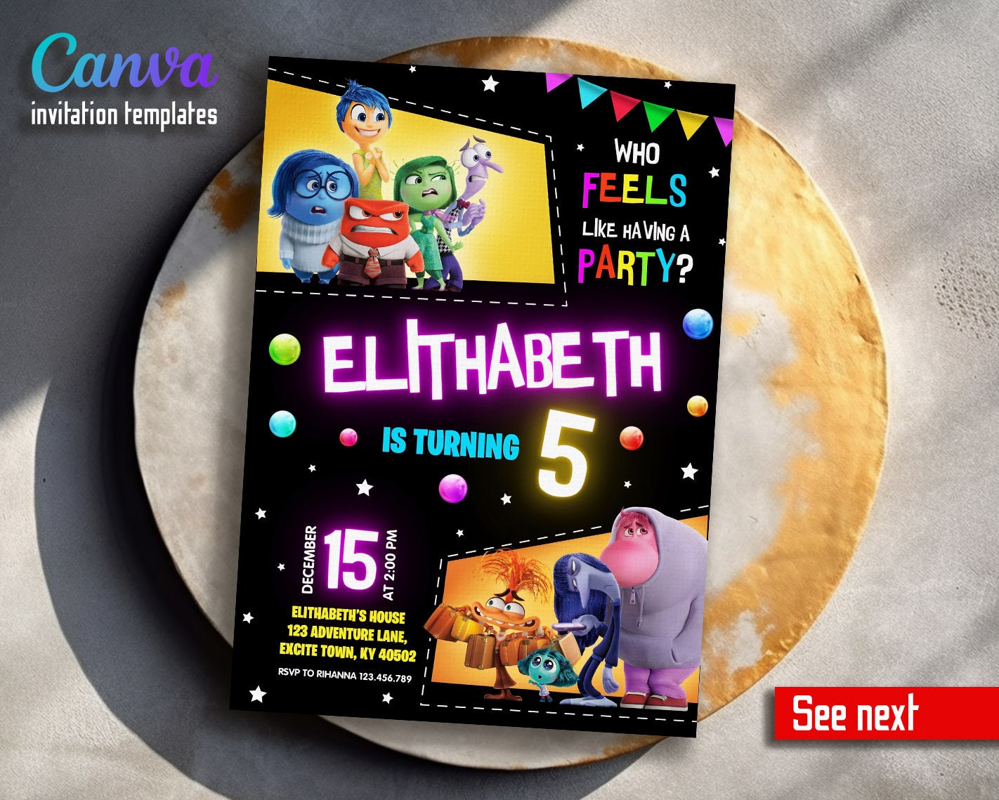Inside Out 2 Birthday Invitation, Insideout Printable Invitation, Movie Party Invite Template ...