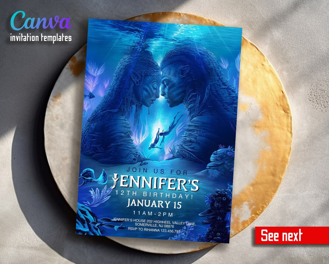 Avatar 2 Editable Invitation, Pandora Printable Birthday Invite, Avatar ...