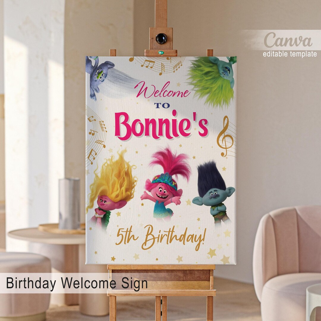 Trolls Printable Welcome Sign Template, Poppy Birthday Party Welcome in ...