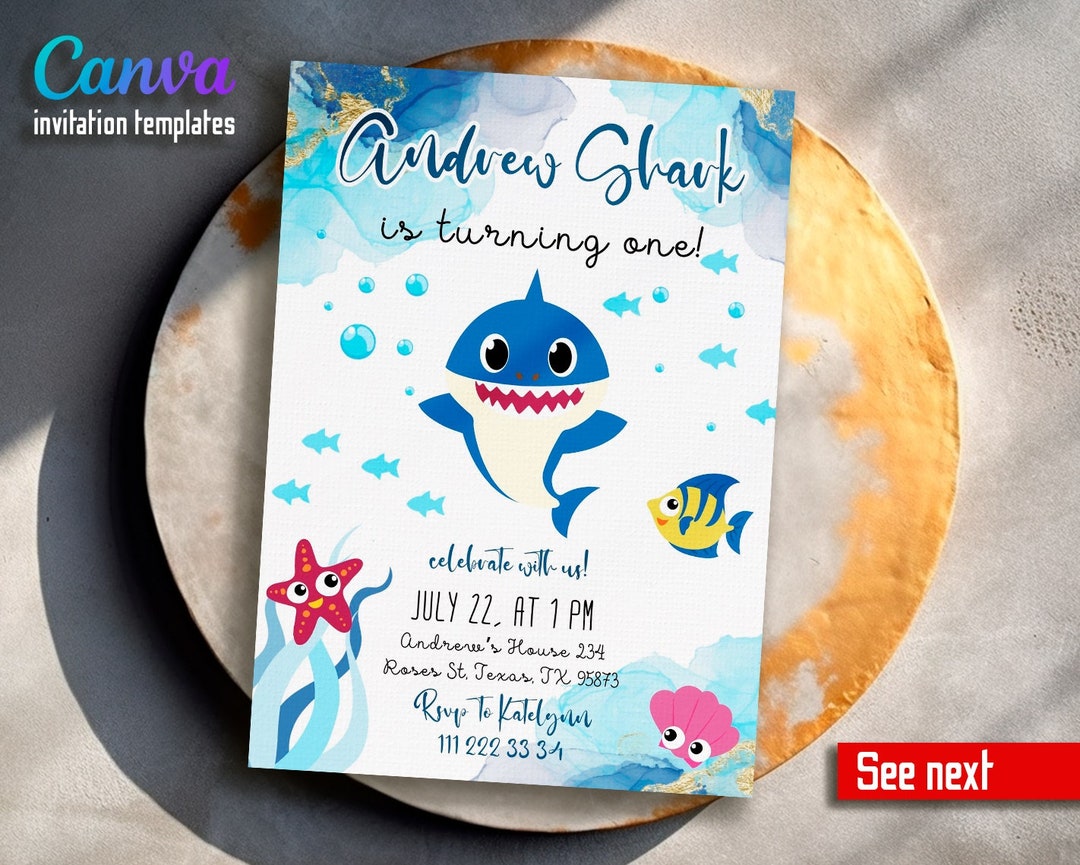 Boy Girl Birthday Invitation, , Baby Shark Party Invite, Editable ...