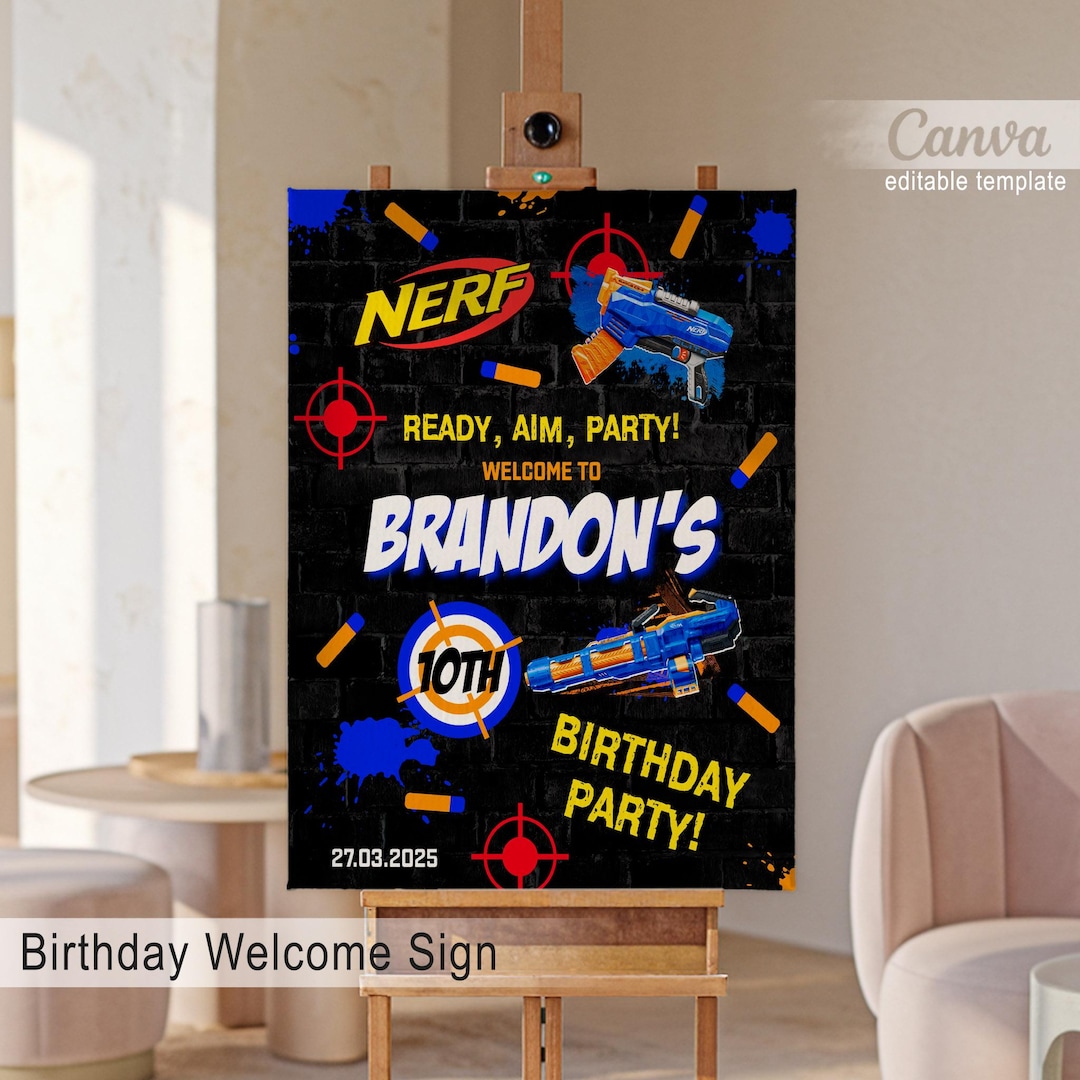 Nerf Welcome Sign Template, Printable Birthday Party Dart Wars Welcome ...