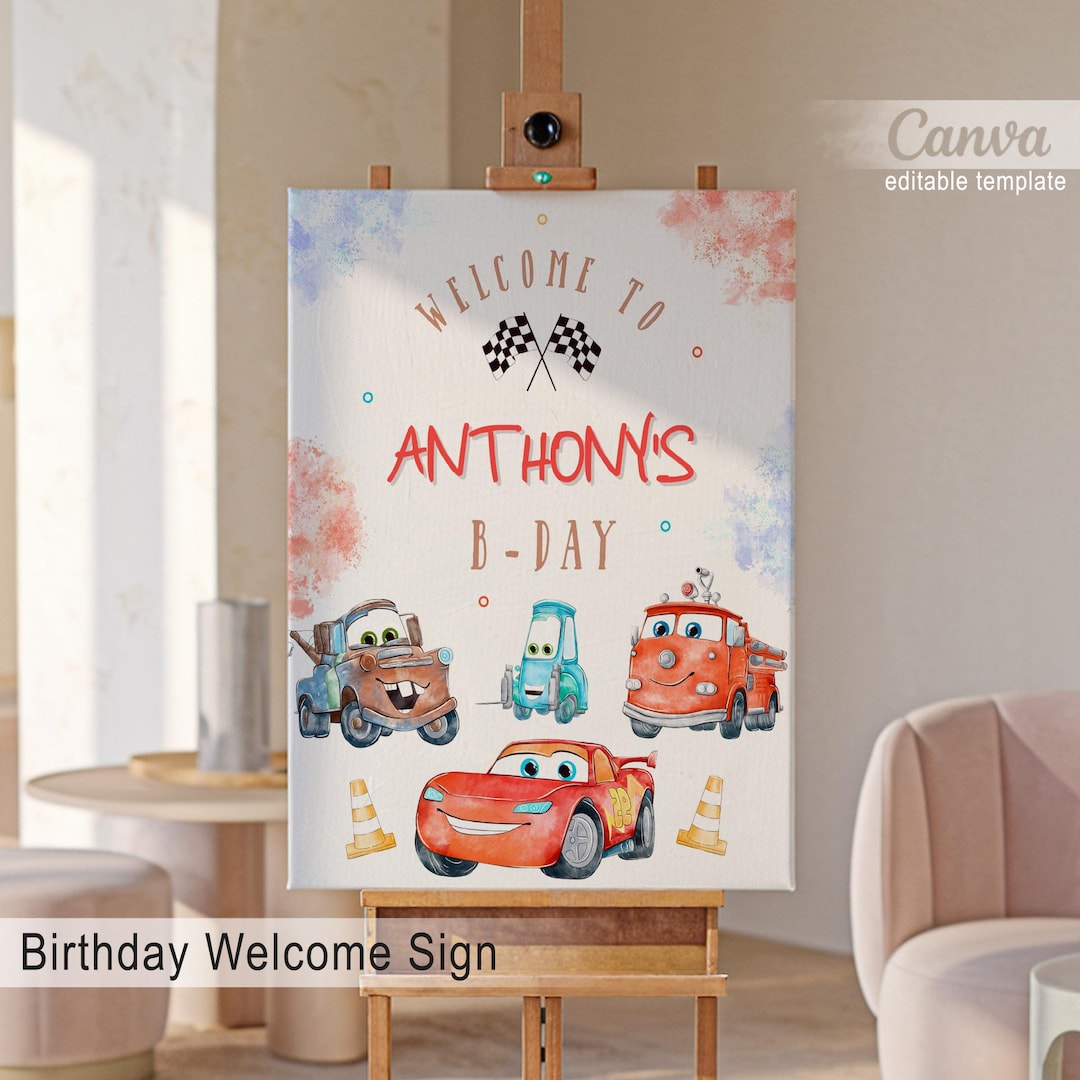 Printable Cars Welcome Sign Template, Birthday Party Lightning Mcqueen ...