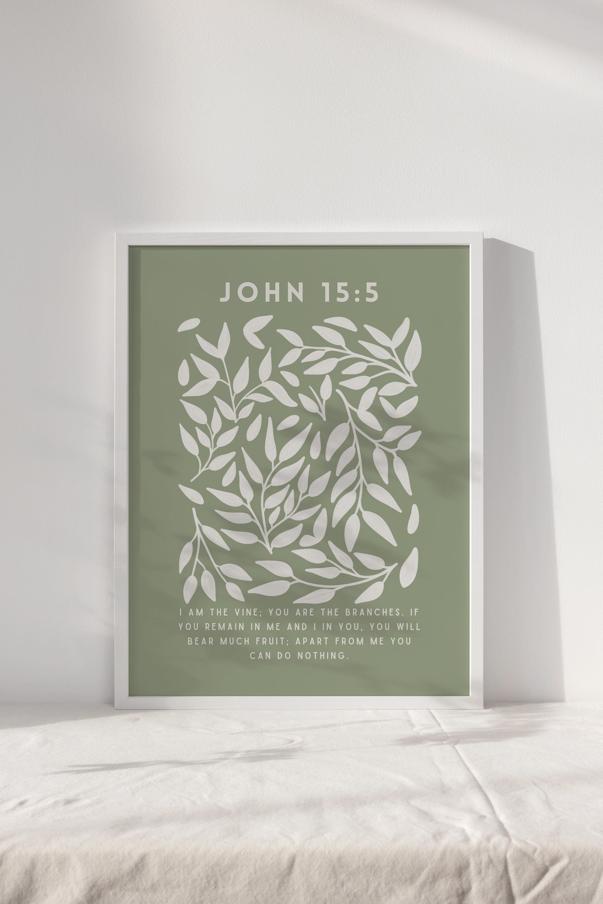 Christian Wall Art Nature Print Sage Green Scripture Art I Am the Vine ...