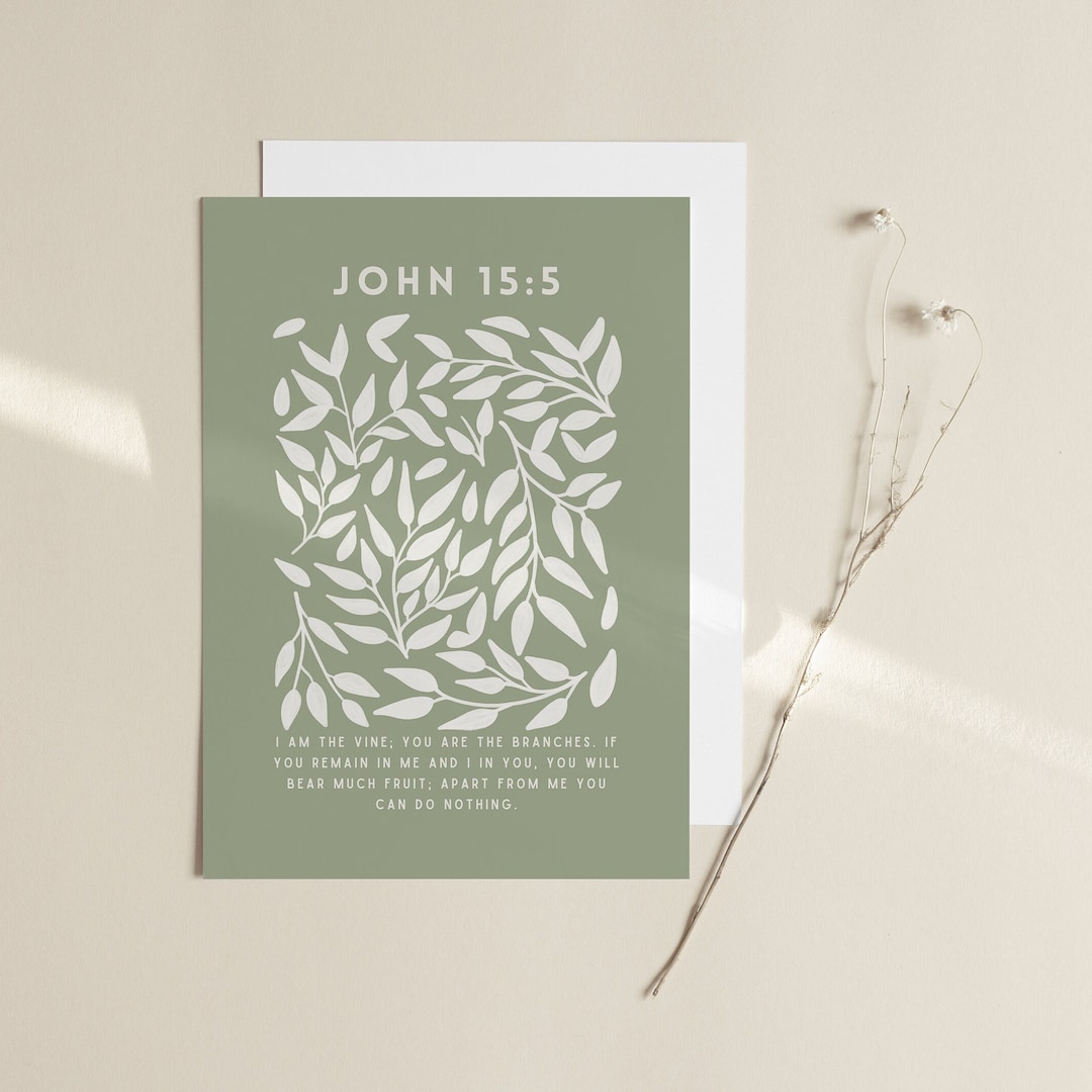 Christian Wall Art Nature Print Sage Green Scripture Art I Am the Vine ...