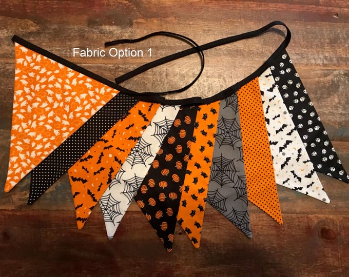 Halloween Triangle Bunting, Banner Garland, Fabric Decoration, Orange ...