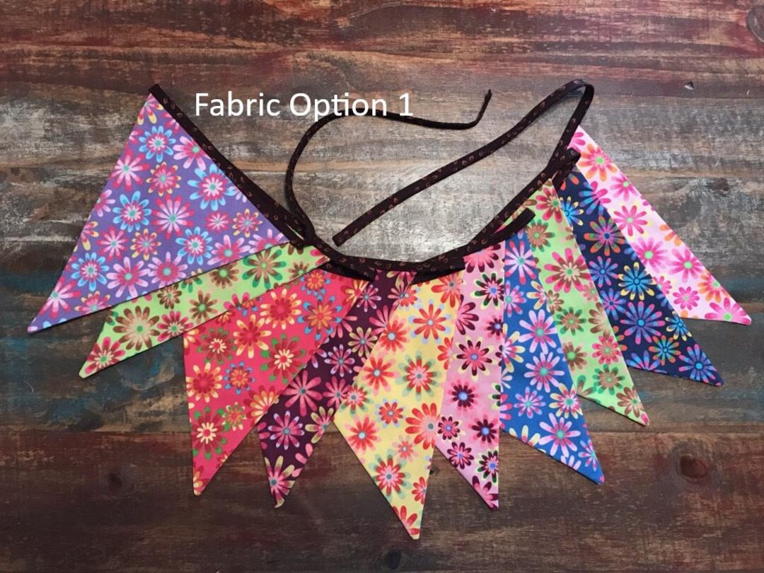 Retro Flower Fabric Bunting Garland: Handmade Hippie Flower Power ...