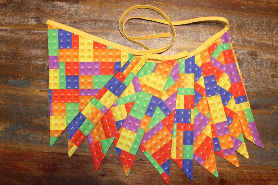 Lego Style Bunting Flags Garland: Building Block Fabric Pennant Banner ...