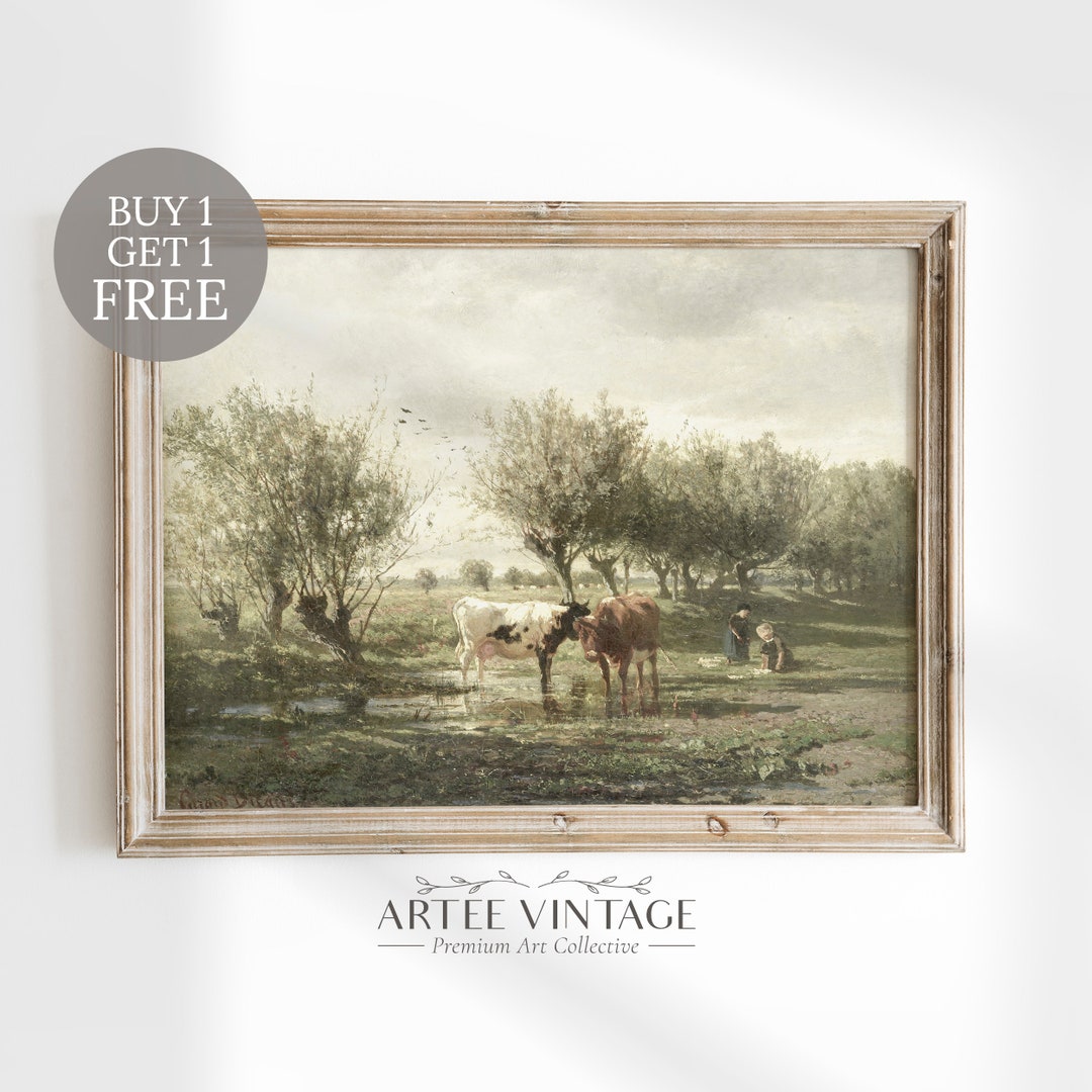 Muted Cows Country Scenery Painting Vintage French Art - Etsy