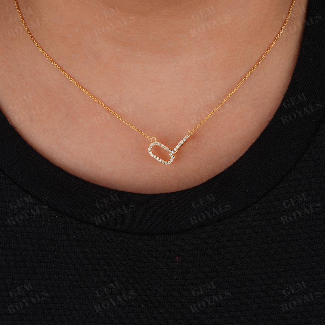14K Solid Gold Diamond Interlocking Pendant, Paperclip Intertwined ...
