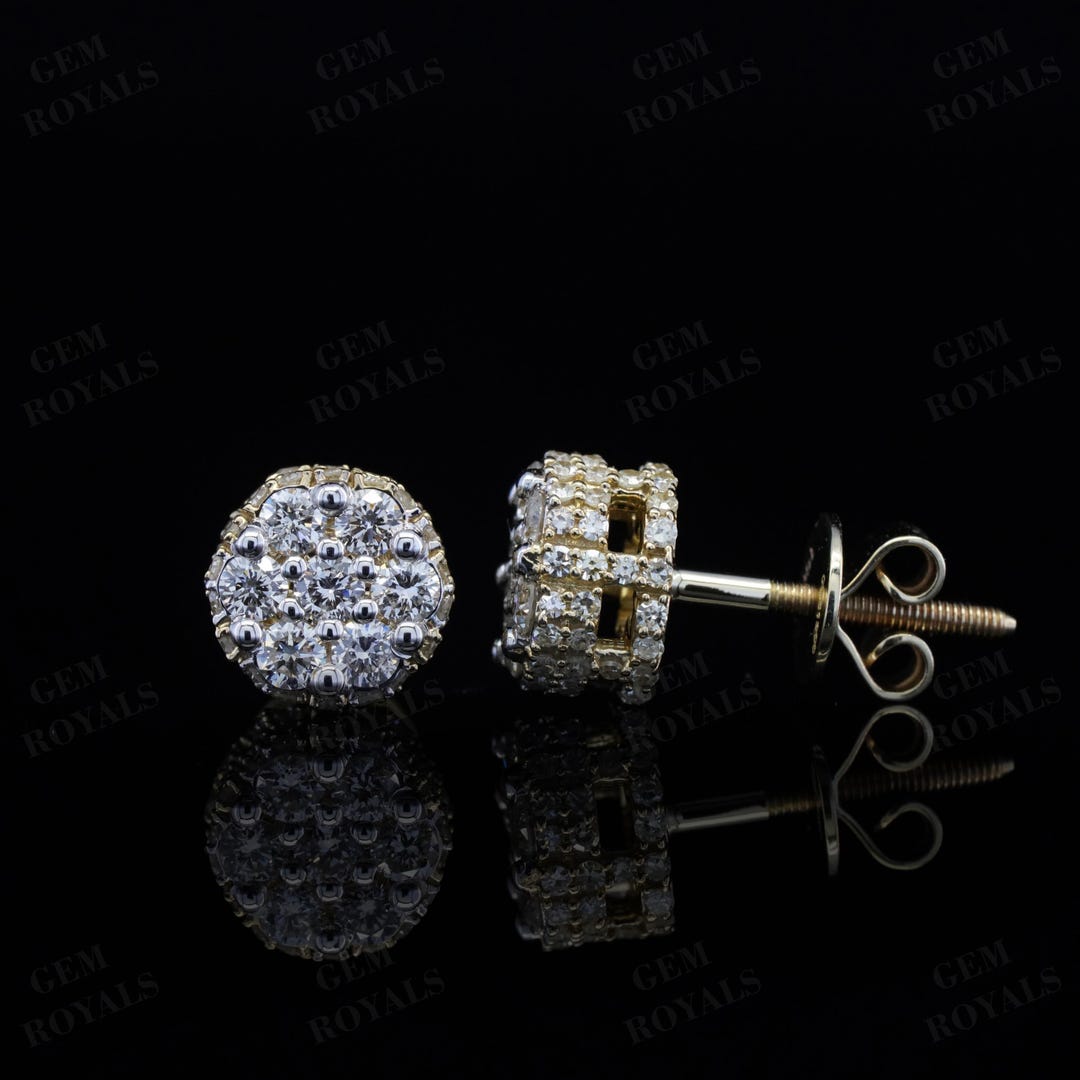 14K Gold Men's Stud Earrings, Iced Out Hip Hop Screw Back Earrings - Etsy