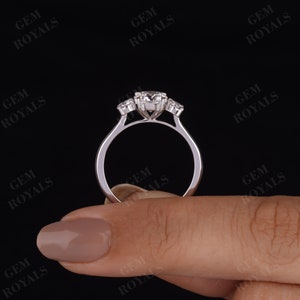 Three Stone Round Engagement Ring Moissanite Ring 14K Gold Heart Prongs ...