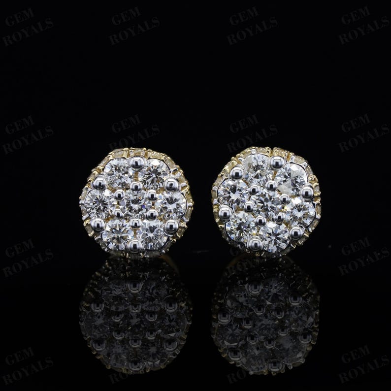 14K Gold Men's Stud Earrings, Iced Out Hip Hop Screw Back Earrings - Etsy