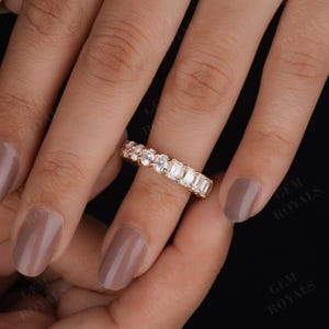 Oval and Emerald Cut Moissanite Wedding Band Women 14K Yellow Gold ...