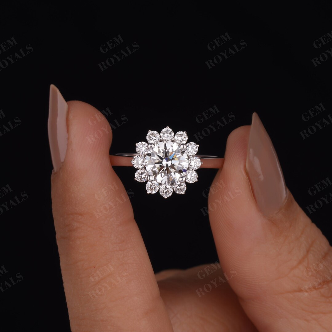 Floral Style Cluster Diamond Halo Engagement Ring Lab Grown Diamond ...