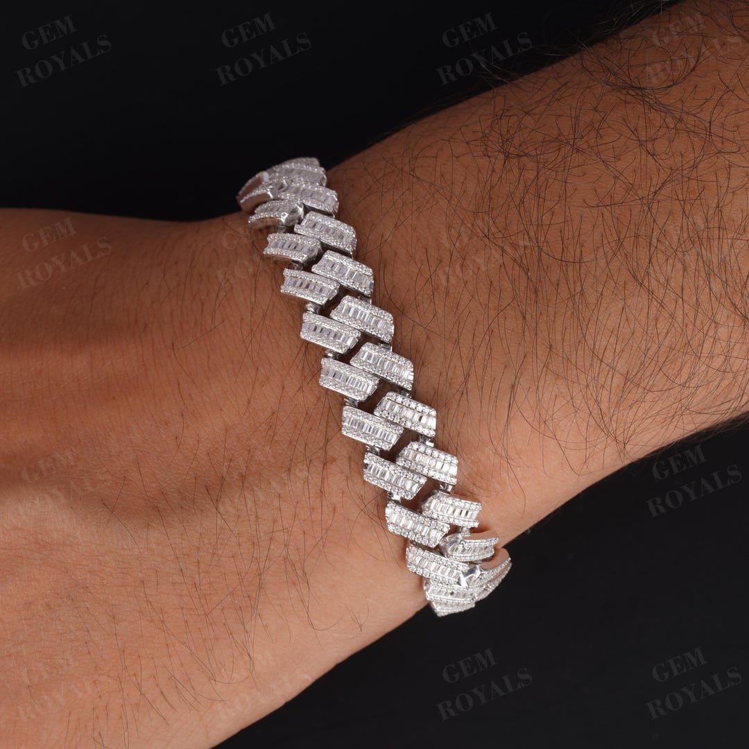 Diamond Miami Cuban Link Bracelet, Round -baguette Diamond Bracelet for ...