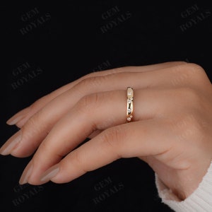 Flush Set Staggered Moissanite Stackable Band Round Wedding Band Women 14K Gold 3MM Wide Band ...