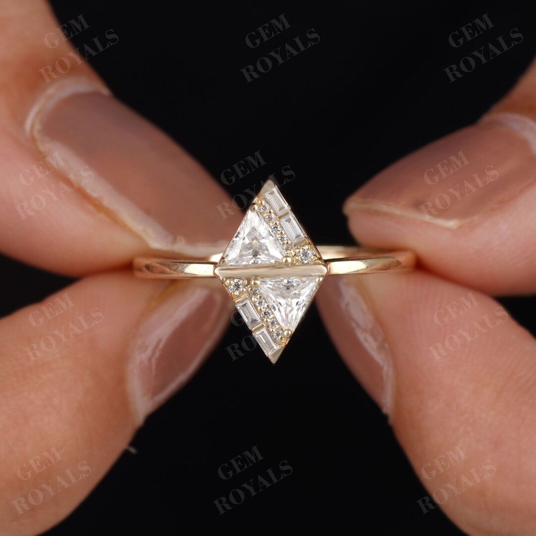 Vintage Kite Shaped Engagement Ring Unique Art Deco 14k Gold Antique ...