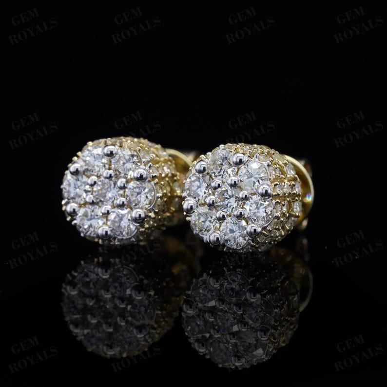 14K Gold Men's Stud Earrings, Iced Out Hip Hop Screw Back Earrings - Etsy