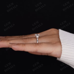 Three Stone Round Engagement Ring Moissanite Ring 14K Gold Heart Prongs ...