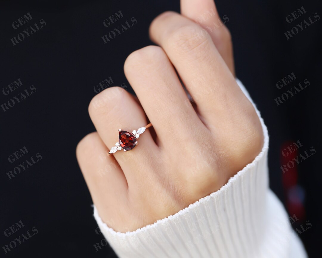 Pear Shaped Garnet Engagement Ring Vintage Garnet Ring Rose Gold Wedding Anniversary Ring ...
